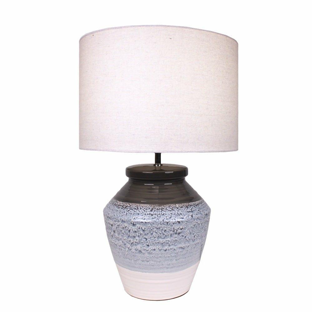 Skyline Grey and Blue Ceramic Table Lamp with Shade – Angela Reed